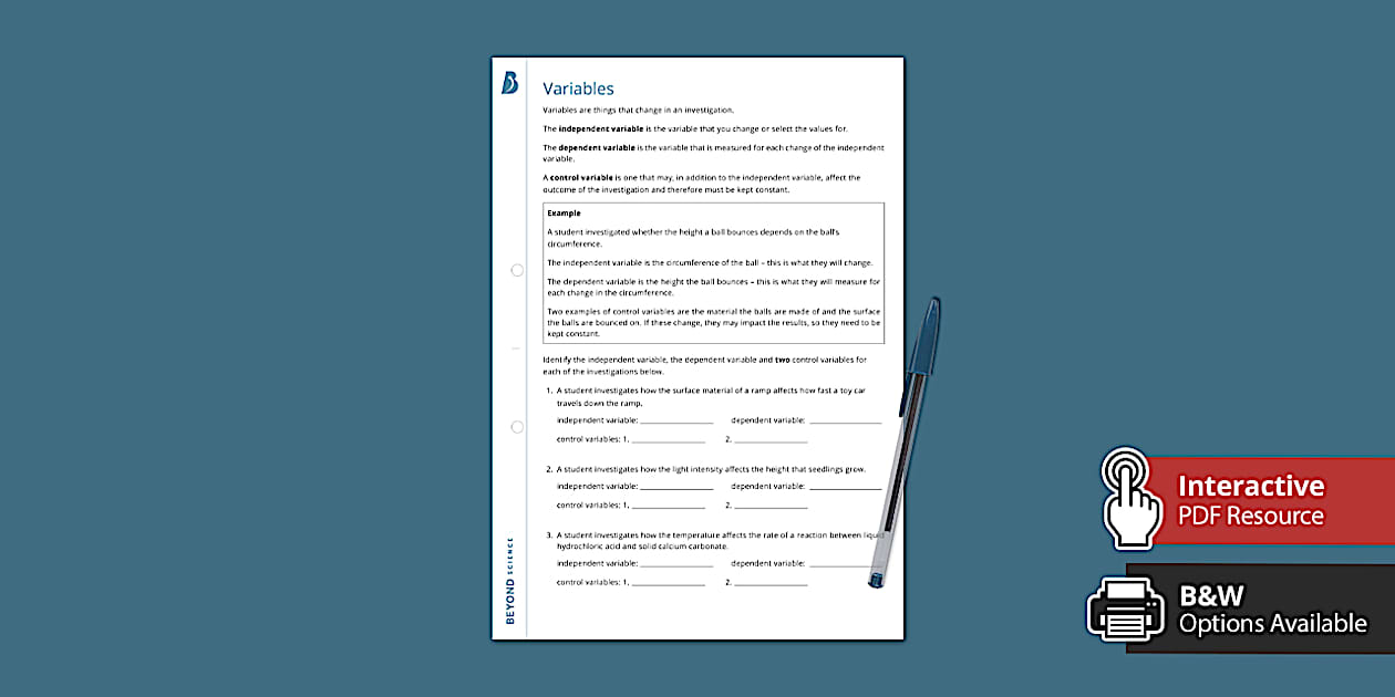 Variables Independent Learning Worksheet - Twinkl