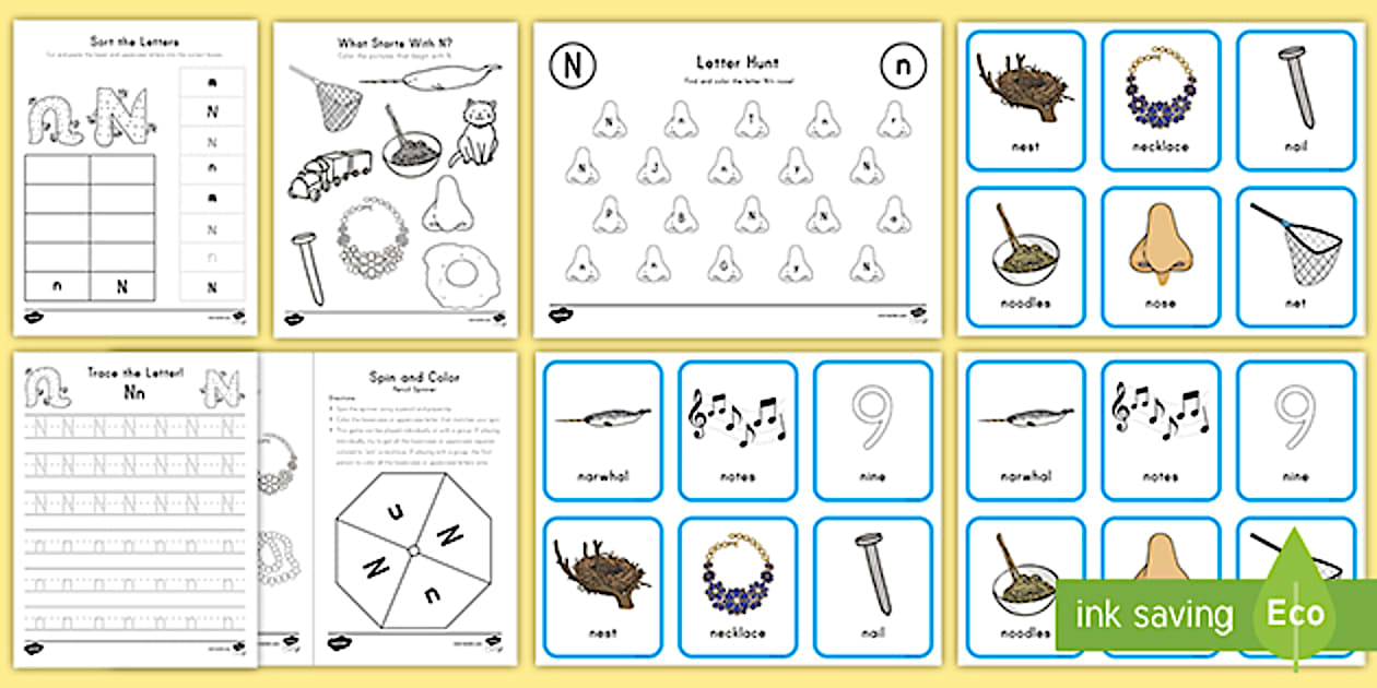 Letter N Worksheet and Activity Pack for PreK-K - Twinkl