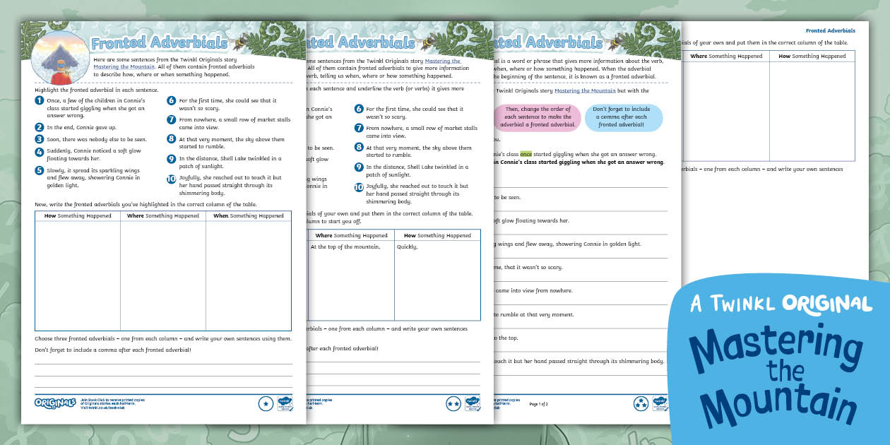 Fronted Adverbials Year 4 Activity: Mastering the Mountain