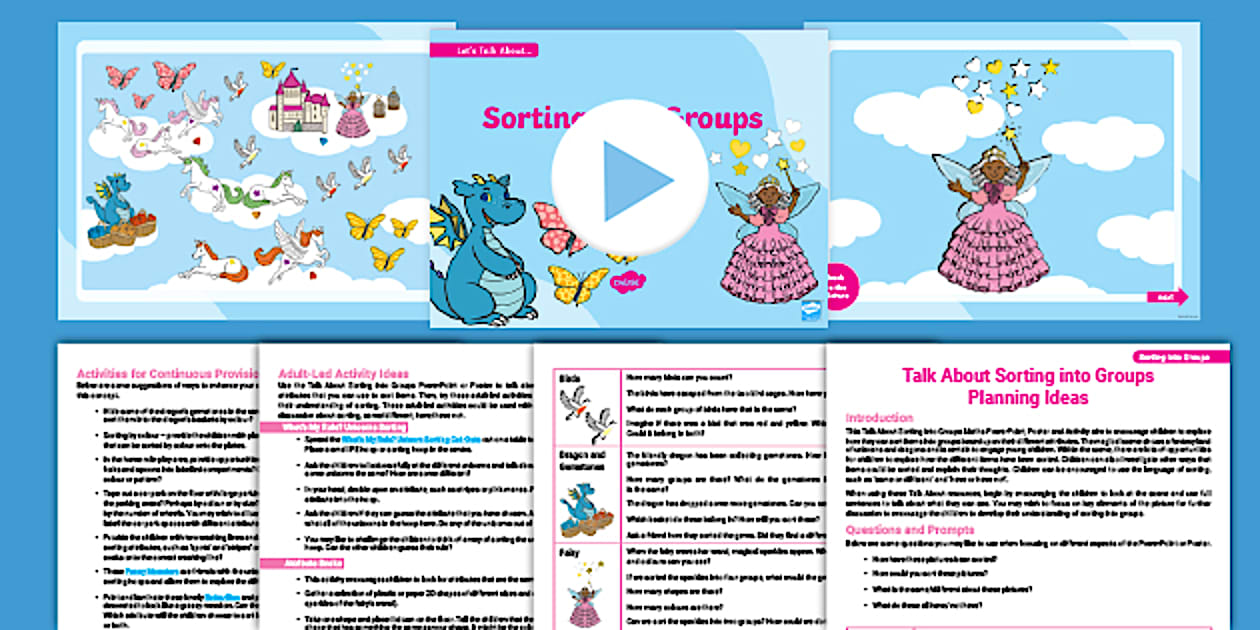 Talk About Sorting into Groups Maths PowerPoint and Planning Ideas