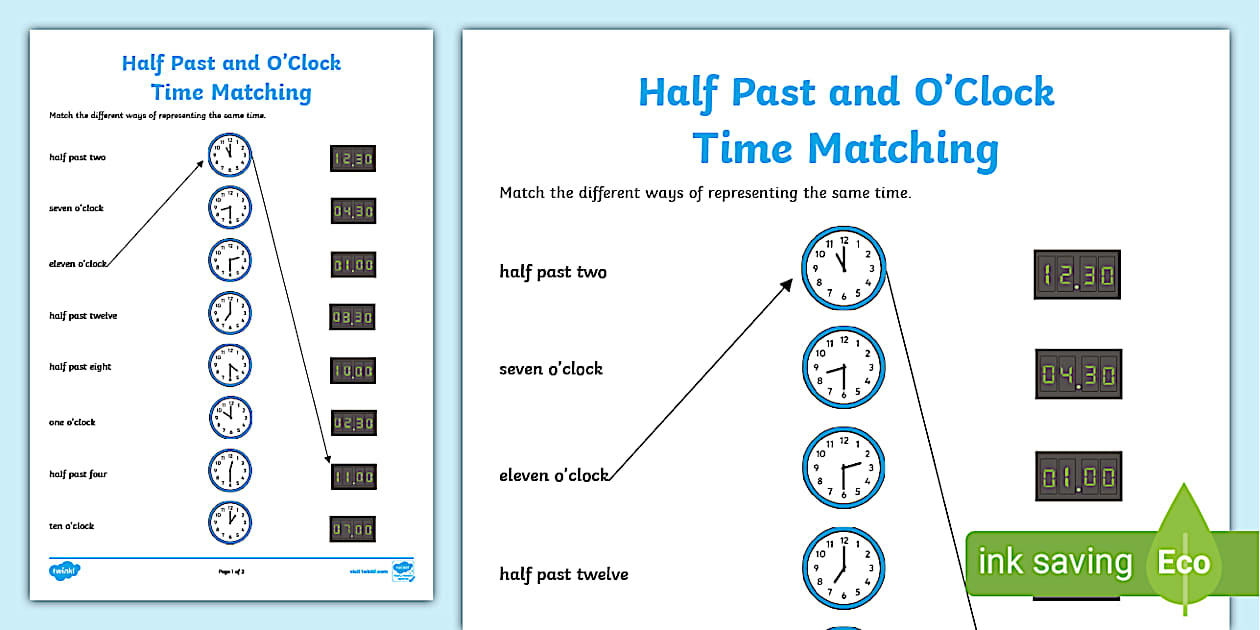👉 Half Past and O'Clock Time Matching Activity Sheet - Twinkl