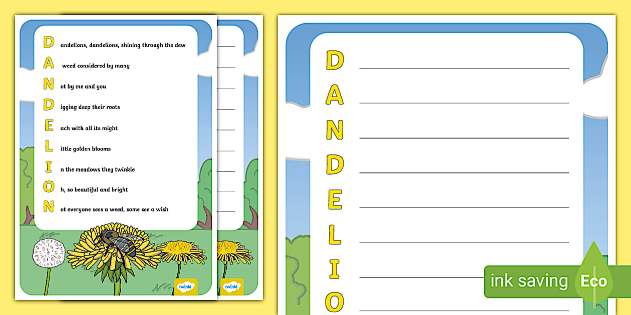 Dandelion Acrostic Poem Example (teacher made) - Twinkl