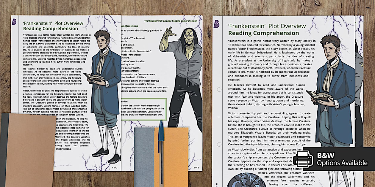  Frankenstein Plot Overview Reading Comprehension Twinkl