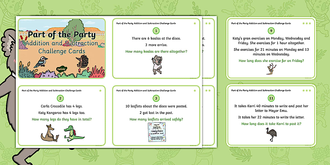 Part of the Party Addition and Subtraction Differentiated Challenge Cards