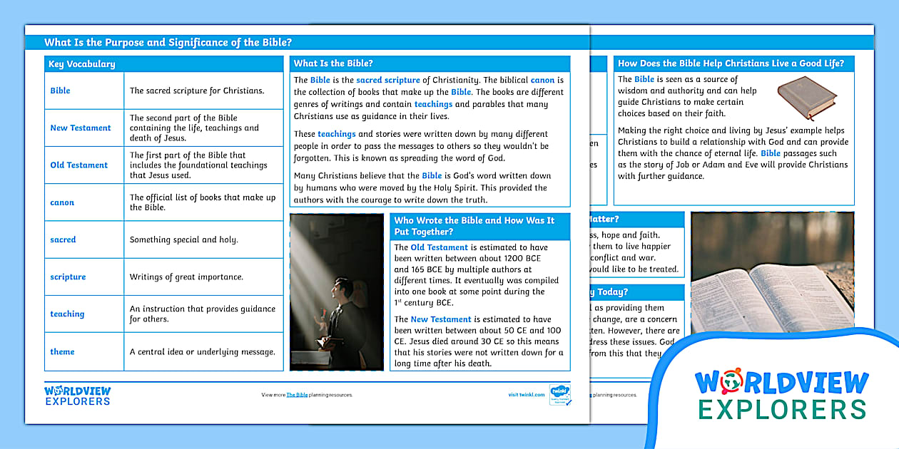 RE: The Bible: Knowledge Organiser (teacher made) - Twinkl