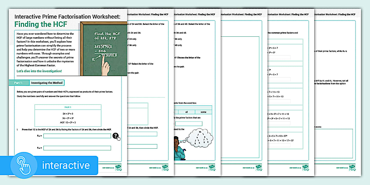Interactive Prime Factorisation Worksheet Finding The Hcf