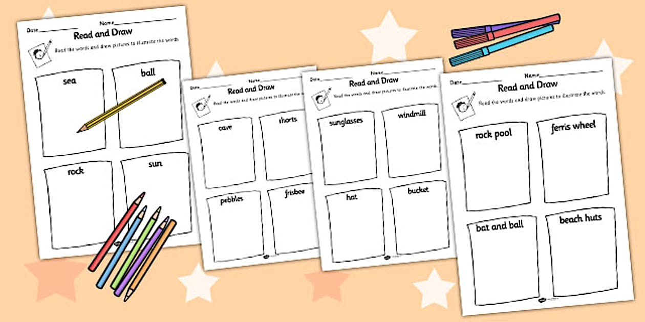 Seaside Themed Differentiated Read and Draw Worksheets - sea side