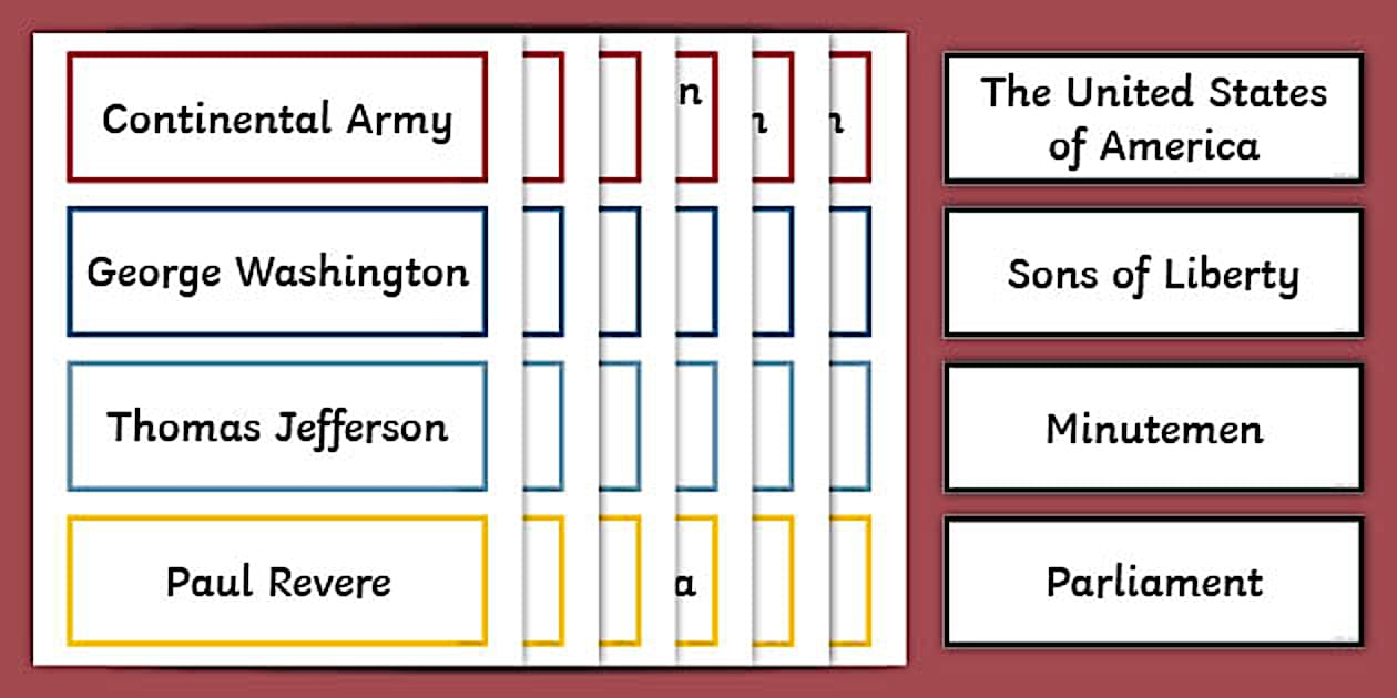 Revolutionary War Vocabulary Cards for Kids | Twinkl USA