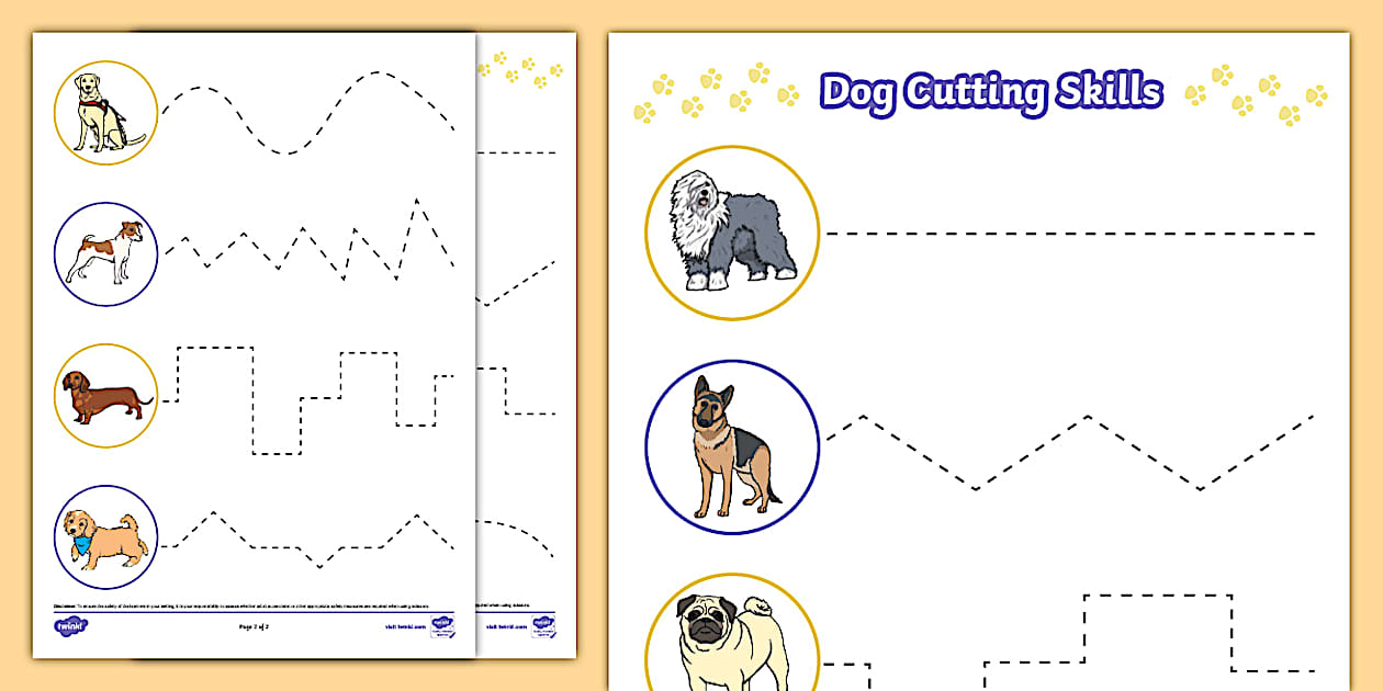 Dog Cutting Skills Worksheet - Twinkl - KS1 (teacher made)