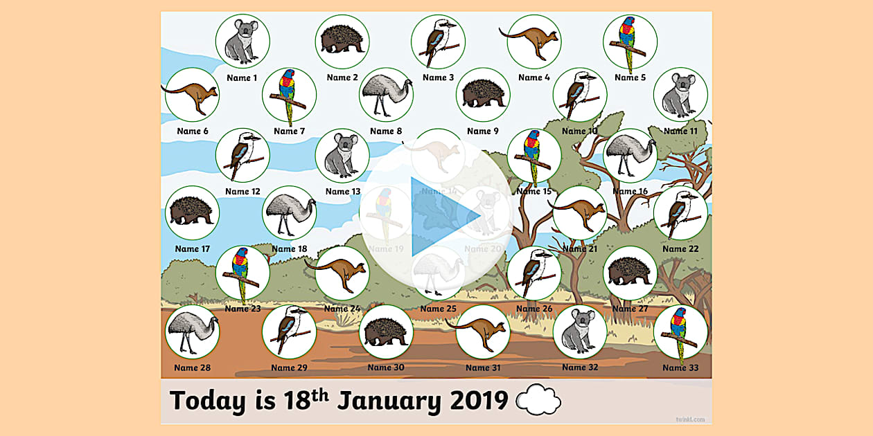 Australian Animal Themed Self Registration - Twinkl