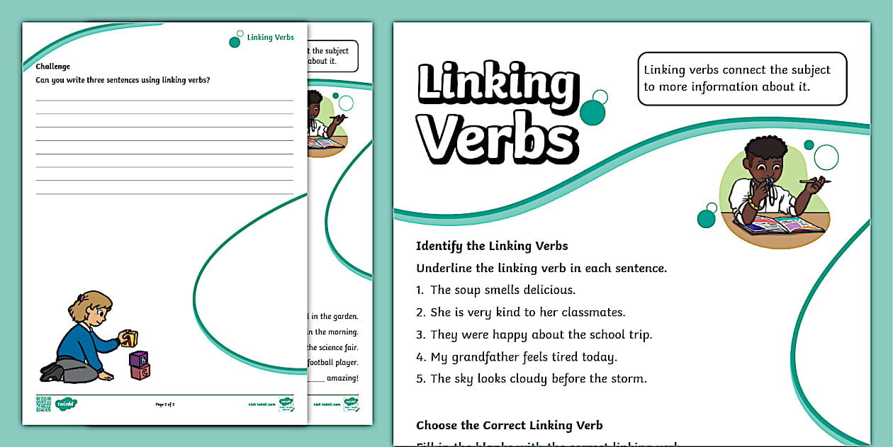 Linking Verbs Activity Sheet (teacher made) - Twinkl