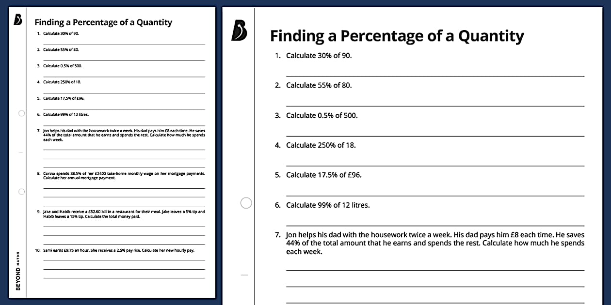 👉 Finding a Percentage of a Quantity (teacher made)