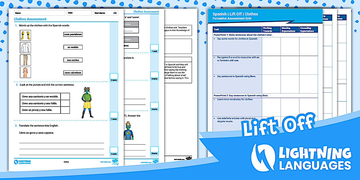 👉 Spanish Clothes Assessment Pack