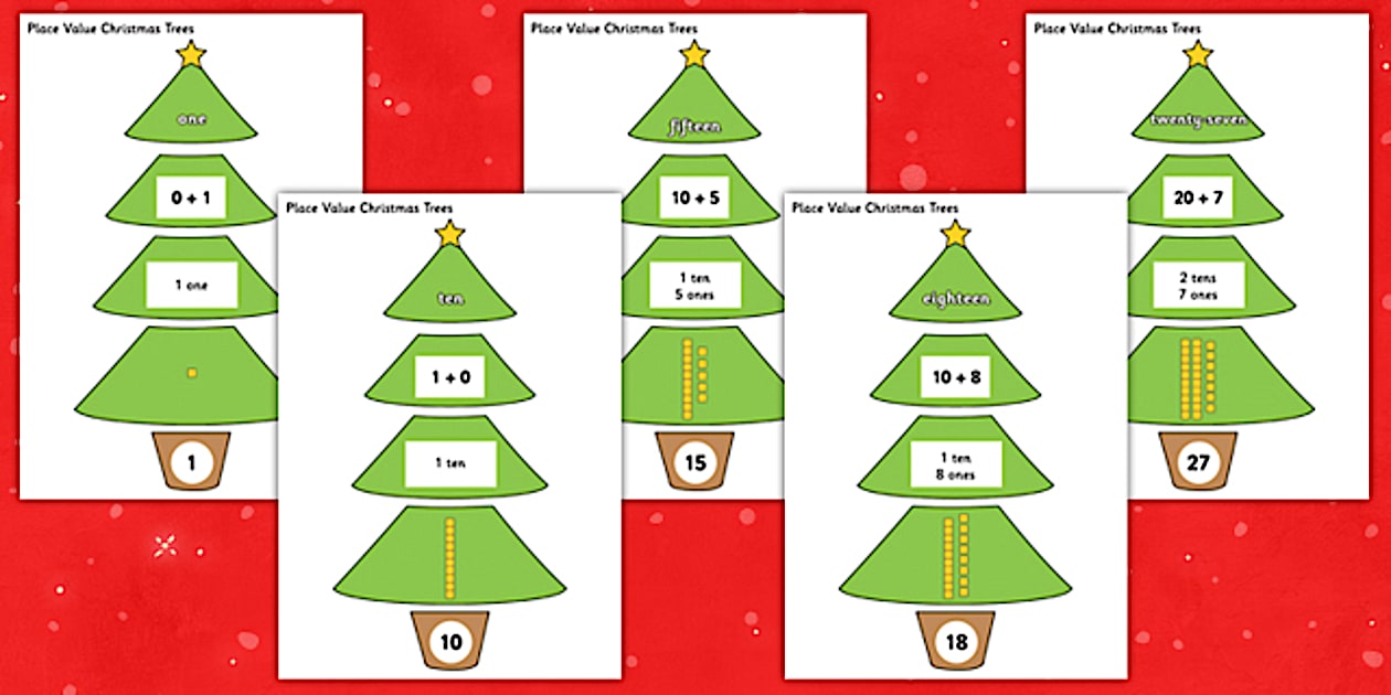 0-100 Place Value Christmas Trees