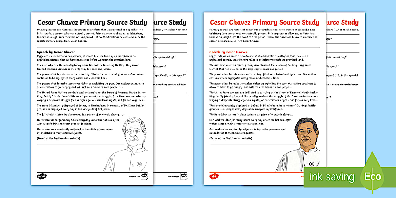 Cursive Cesar Chavez Speech Primary Source Study - Twinkl