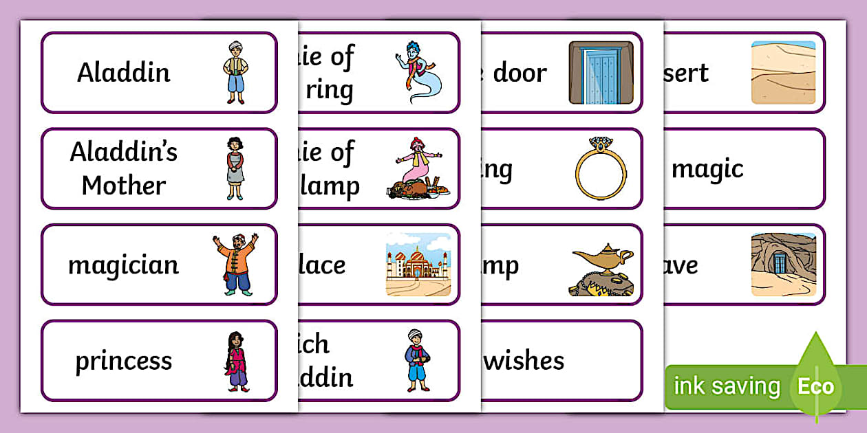 Editable Aladdin Word Cards (professor feito) - Twinkl