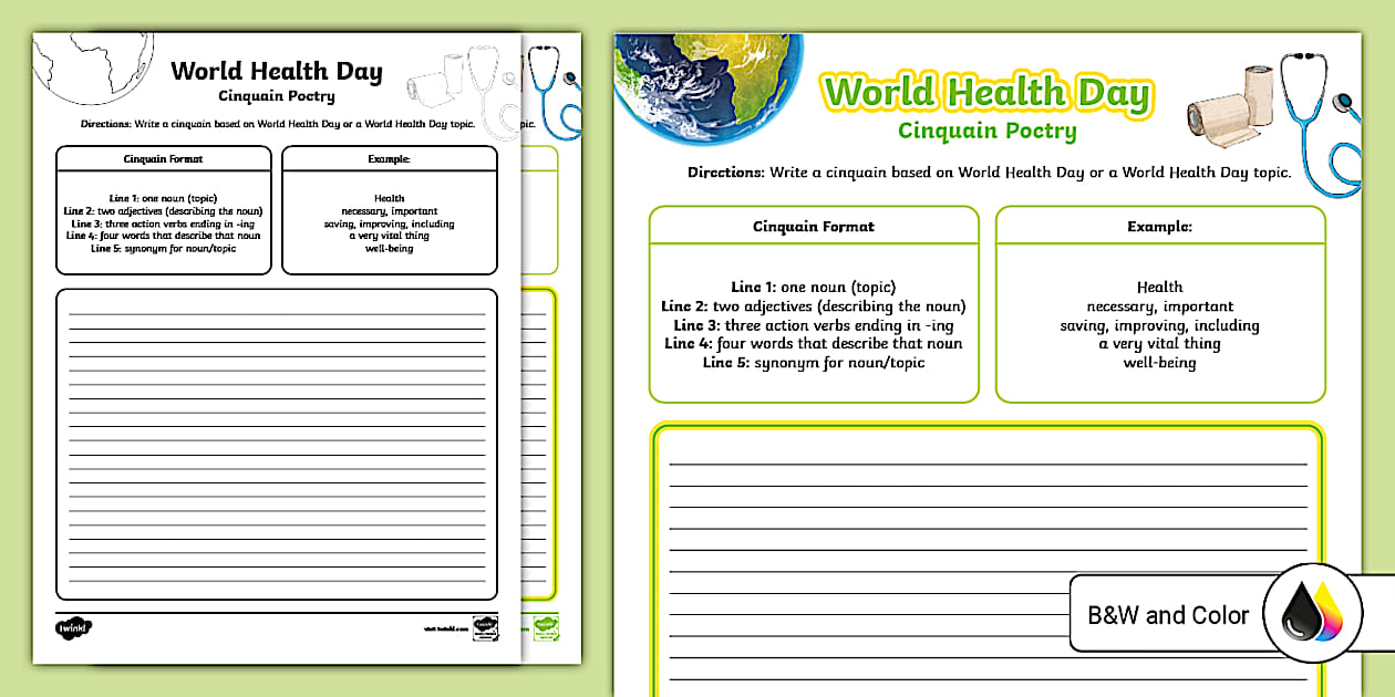 World Health Day Write a Cinquain Poem Worksheet - Twinkl