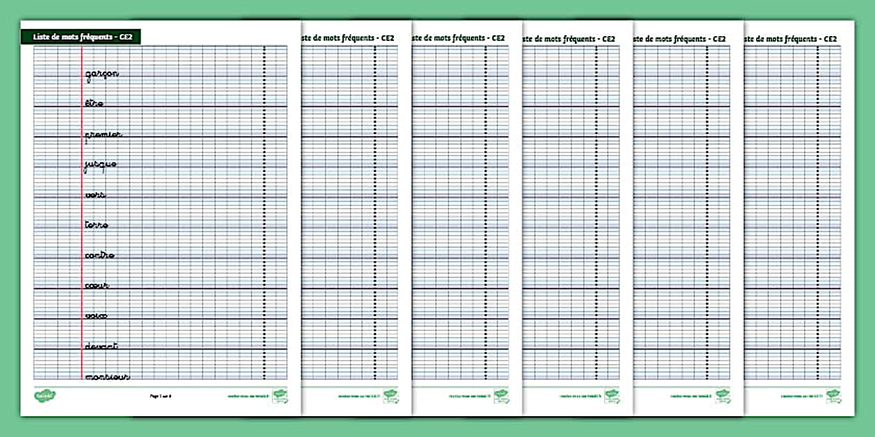 'Liste de mots fréquents à imprimer' | Activité pour CE2