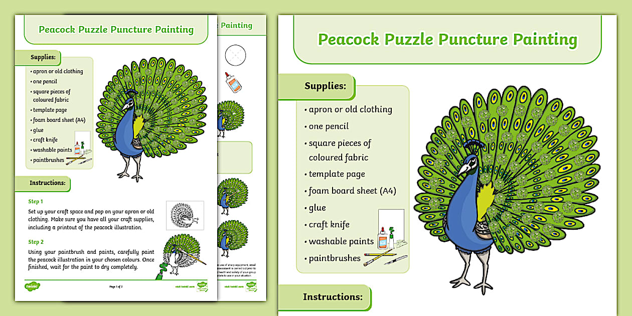 Peacock Puzzle Puncture Painting (Teacher-Made) - Twinkl