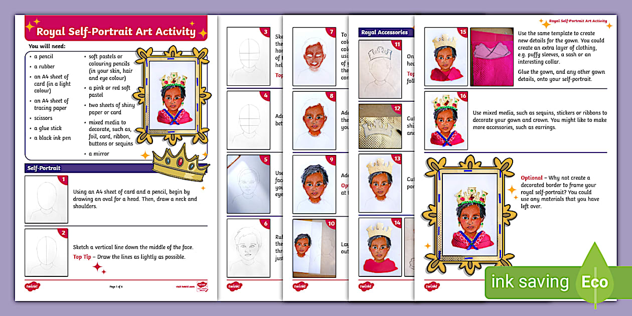 KS1 Coronation Self-Portrait Art Activity - Twinkl
