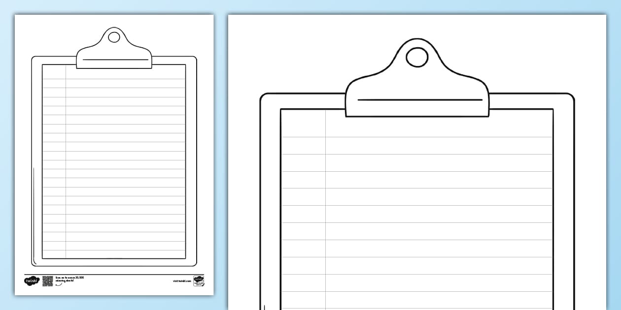 Clipboard with Lined Paper Colouring | Colouring Sheets