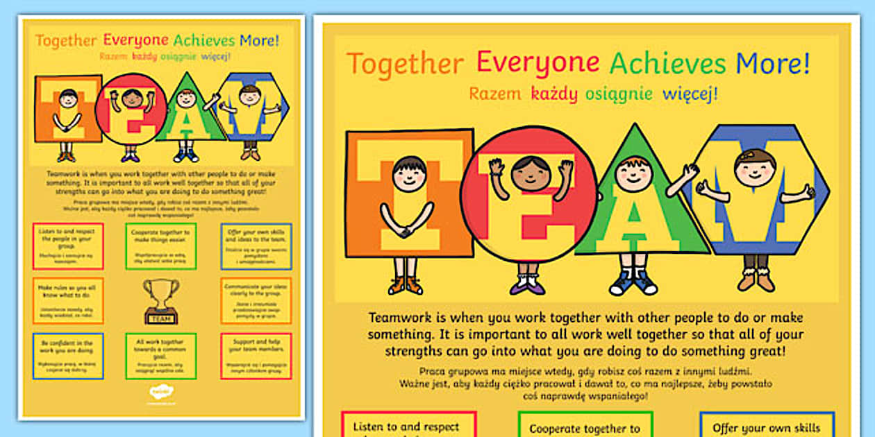 TEAM Large Motivational Poster KS2 Polish Translation