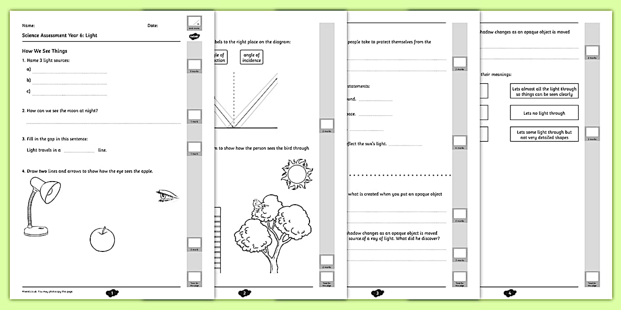 Editable Light Assessment Year 6 (teacher made) - Twinkl