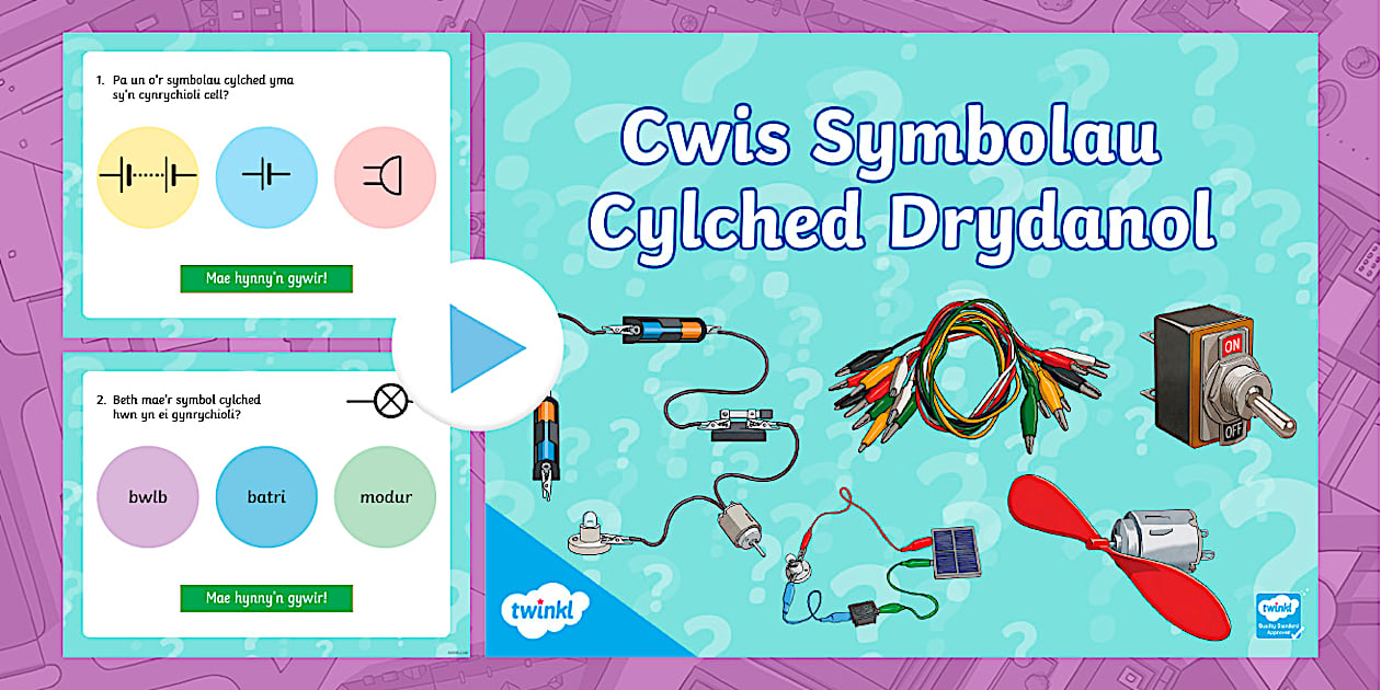 Pwerbwynt Cwis Symbolau Cylched Drydanol (teacher made)