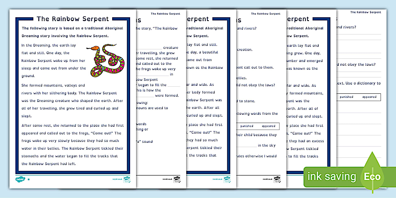 Rainbow Serpent Dreaming Story Dyslexia Reading Comprehension