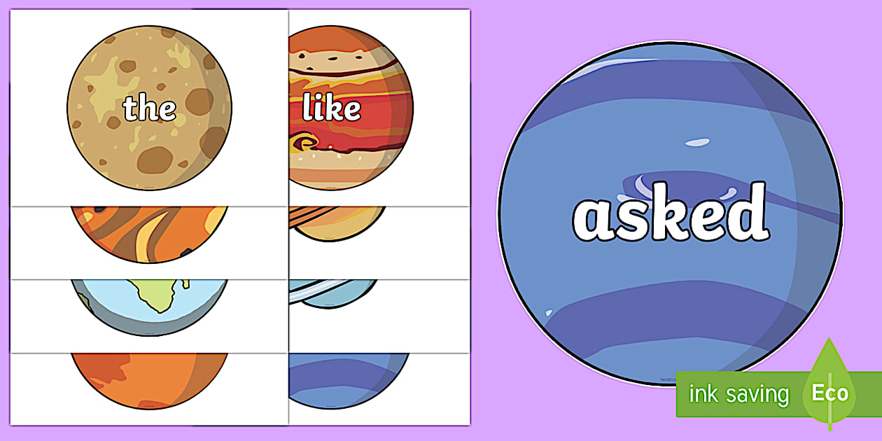 Cursive Phase 2 to 5 Tricky Words on Planets - Twinkl