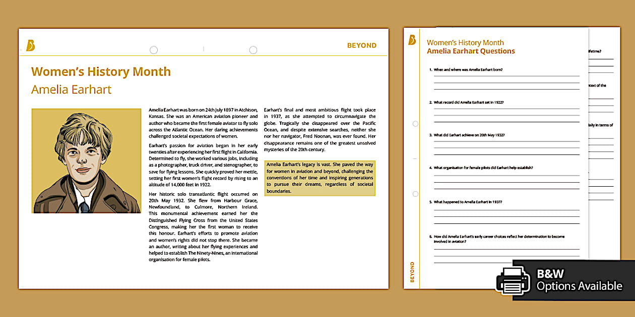 Women's History Month - Amelia Earhart Reading Comprehension