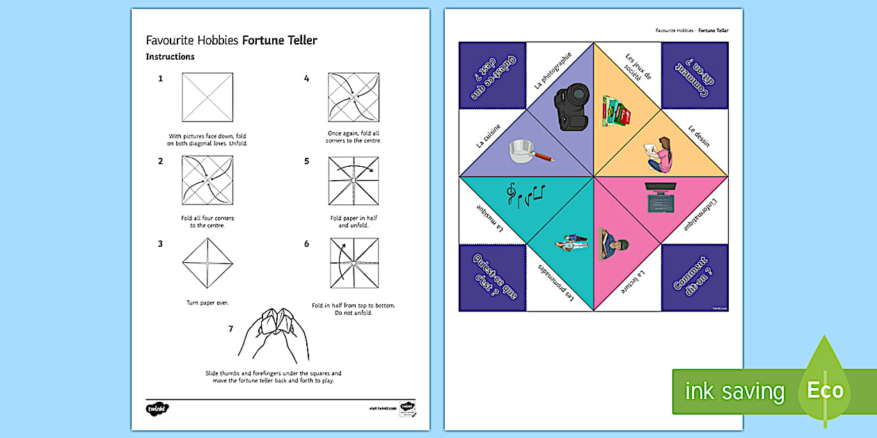 Editable Favorite Hobbies Fortune Teller French Game