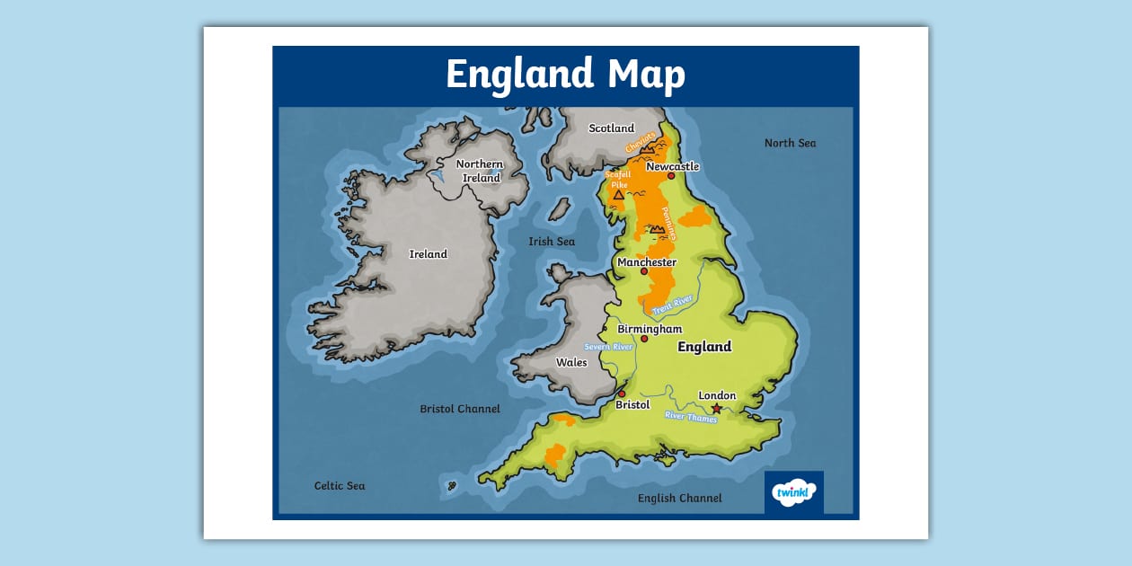 KS2 England Display Map (creat de profesori) - Twinkl