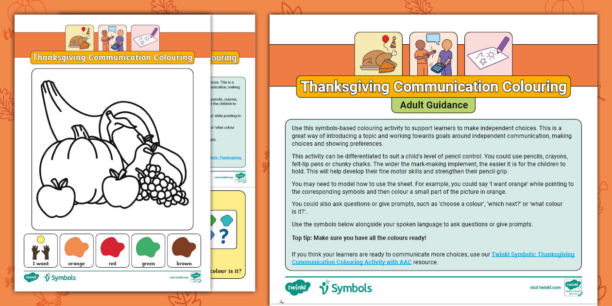 Twinkl Symbols:Thanksgiving Communication Colouring Activity