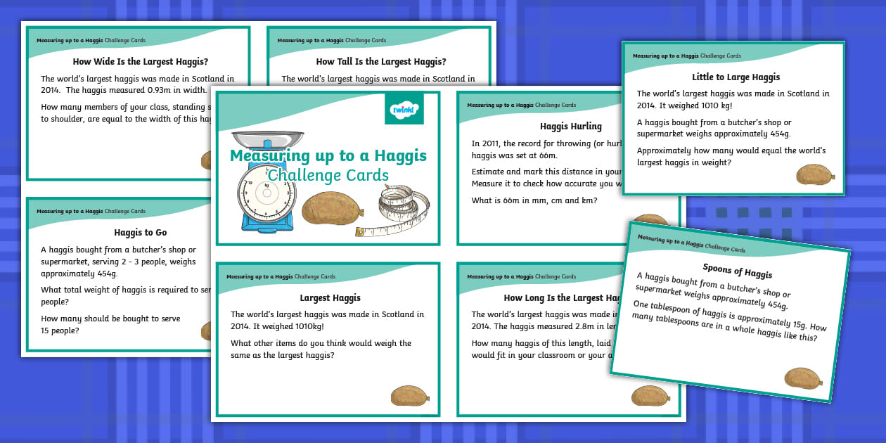 Measuring up to a Haggis Challenge Cards - Twinkl
