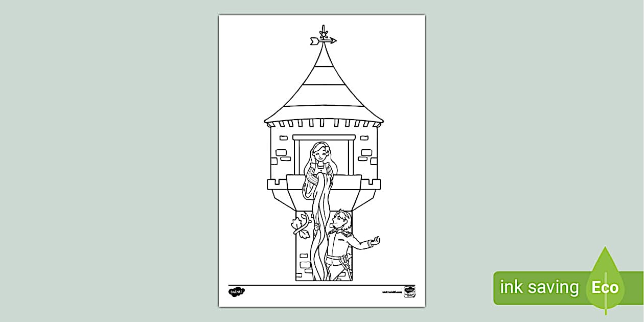 Prince Climbing Rapunzels Hair Colouring Sheet - KS1 Twinkl
