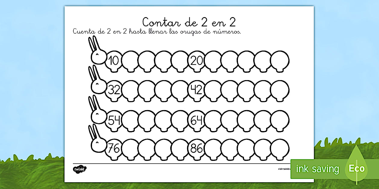 Ficha de contar de 2 en 2: Las orugas (teacher made)