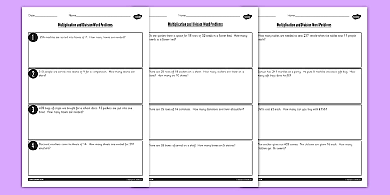 Differentiated Word Problems Using Multiplication and Division