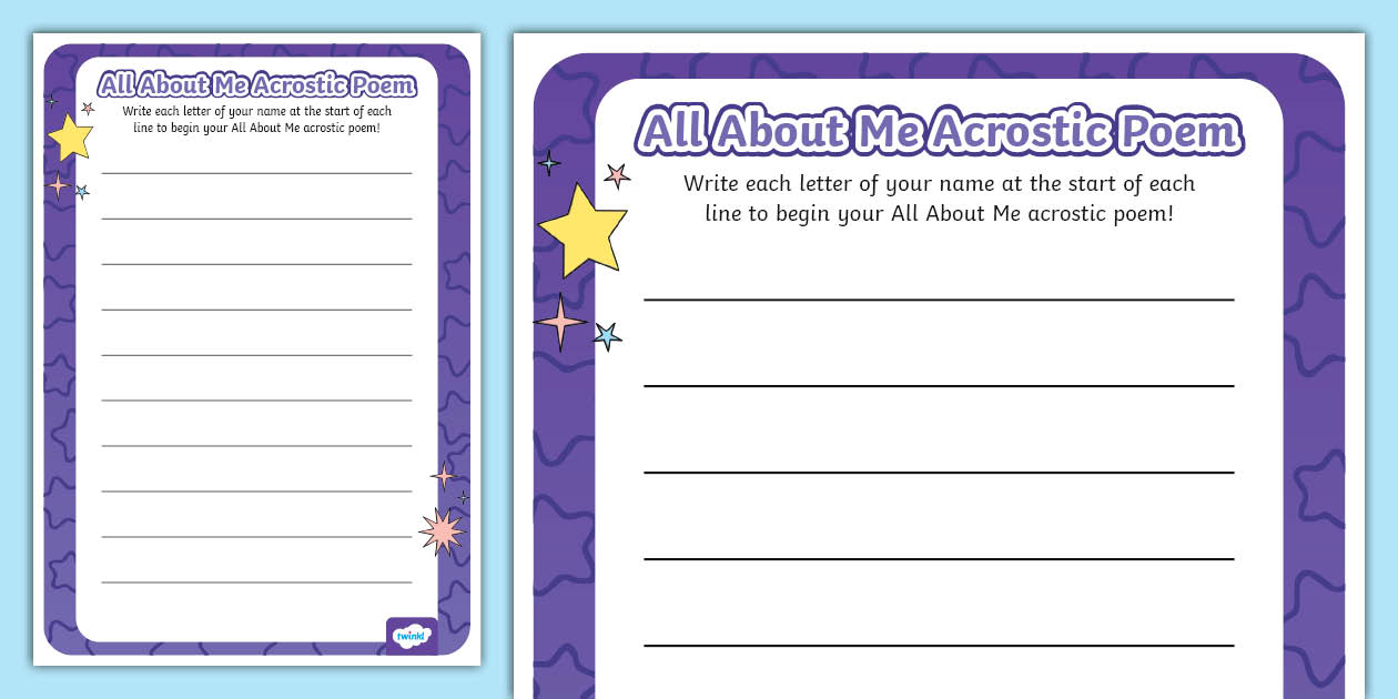 All About Me Acrostic Poem Template - Twinkl