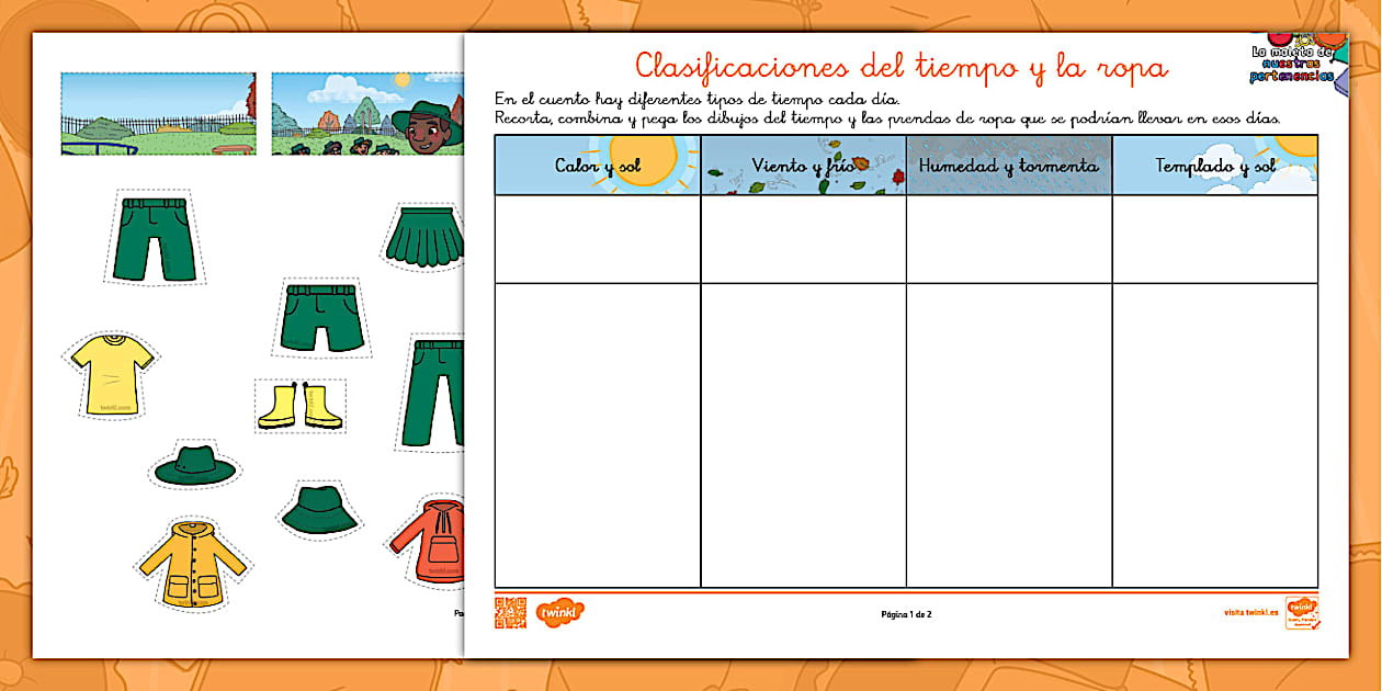 Ficha de actividad: Clasificaciones del tiempo y la ropa- La maleta de