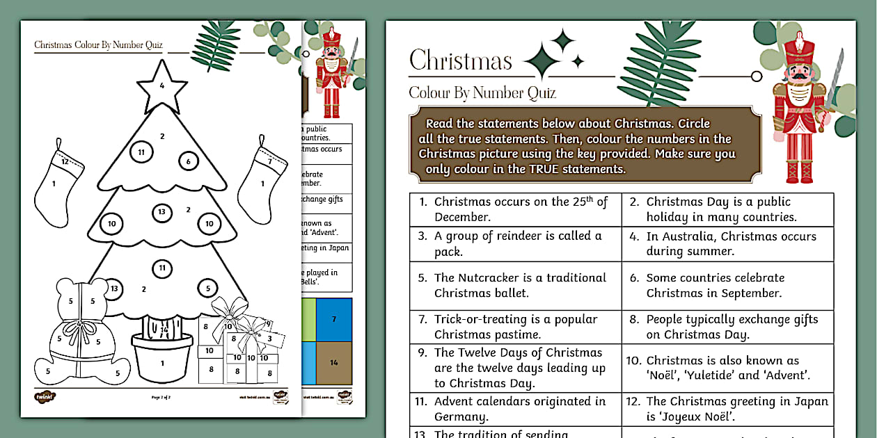 Christmas Colour By Number Quiz (teacher made) - Twinkl