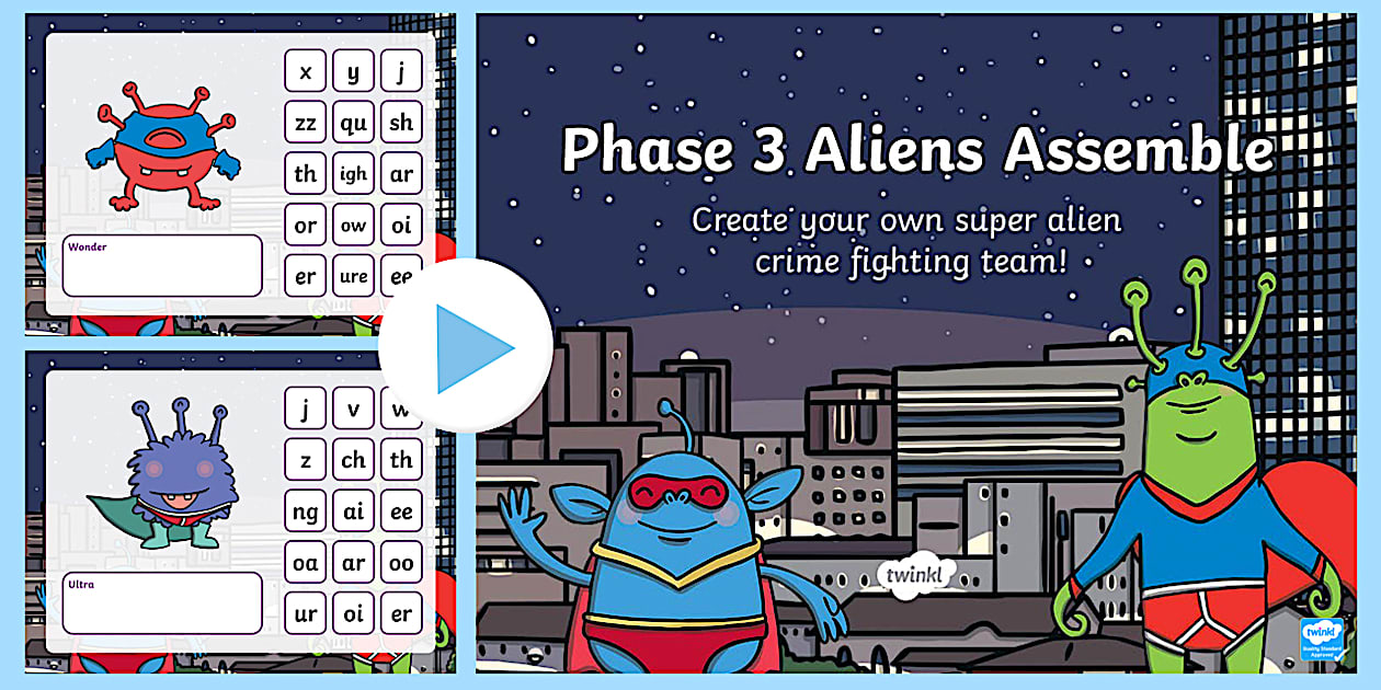 Phase 3 Phonics Aliens Assemble PowerPoint (teacher made)