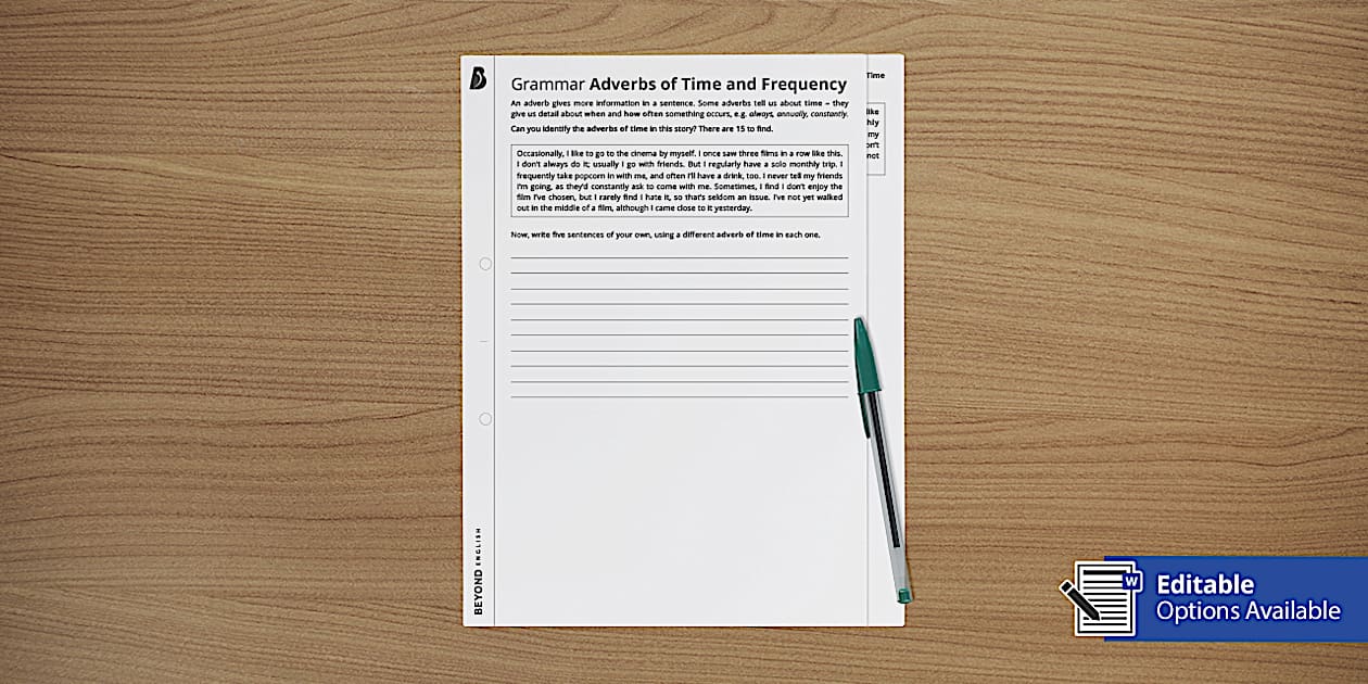 Adverbs of Time and Frequency Worksheet | KS3 SPaG | Beyond