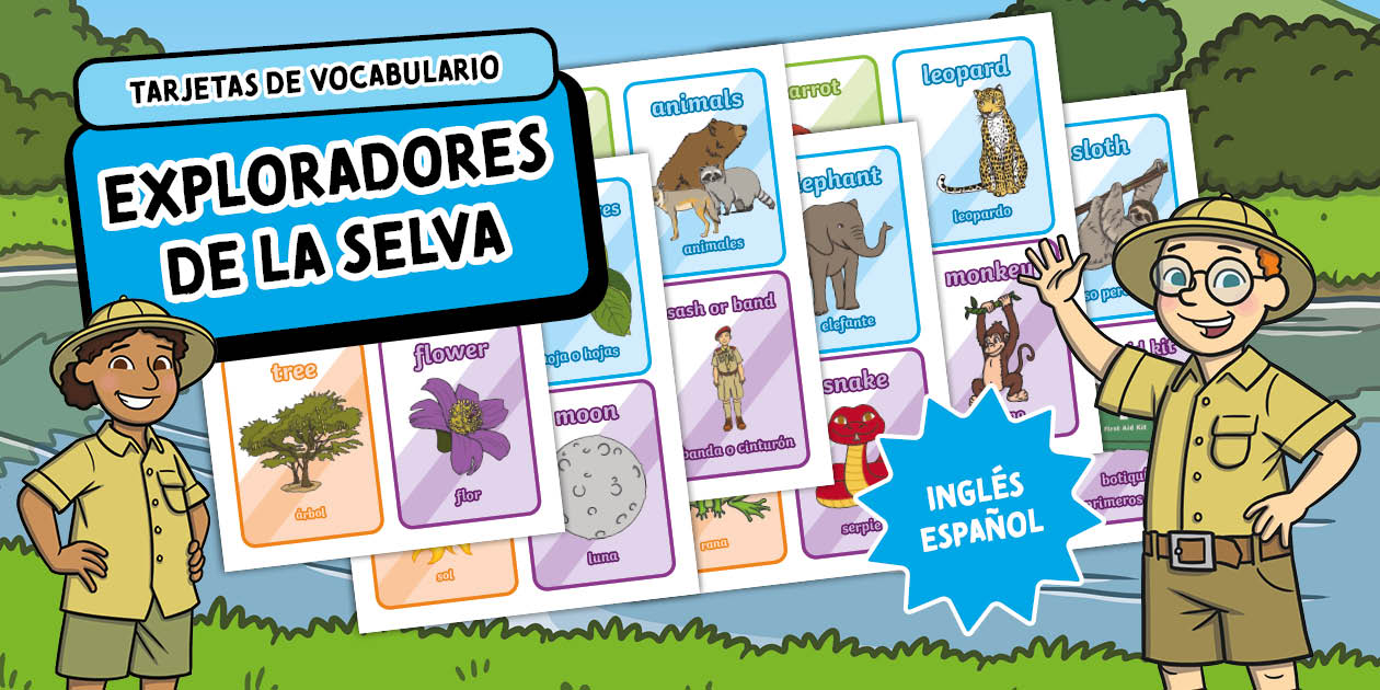 Tarjetas de Vocabulario Bilingües - Exploradores de la Selva