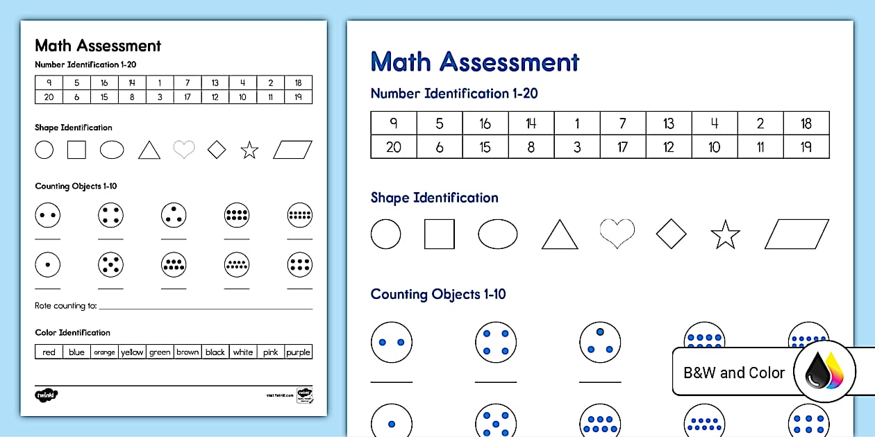 Prekindergarten Math Assessment Progress Sheet - Twinkl