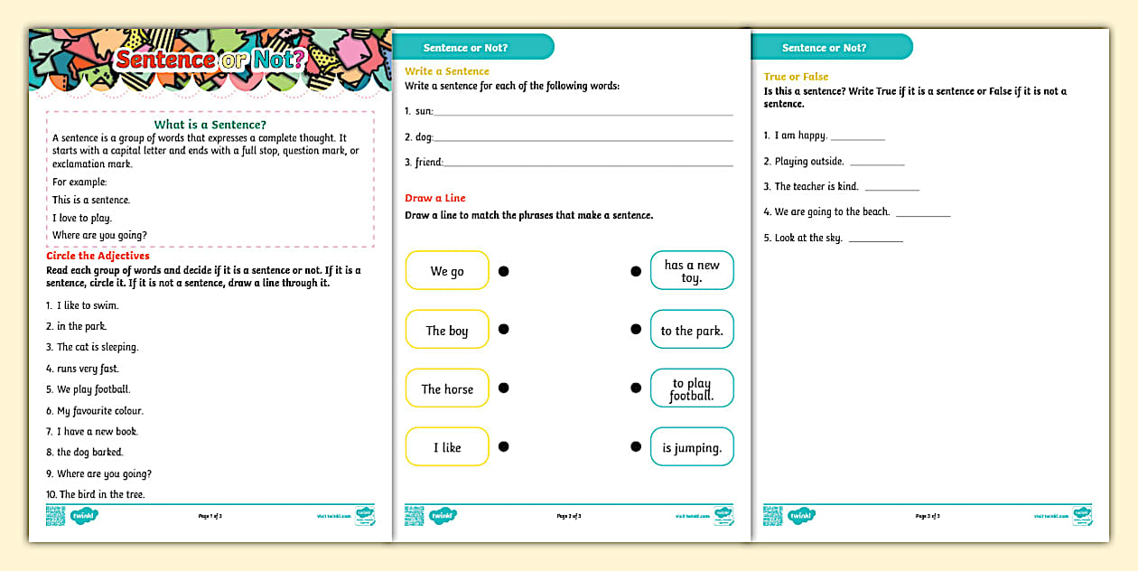 Sentence or Not? Activity Sheet (teacher made) - Twinkl