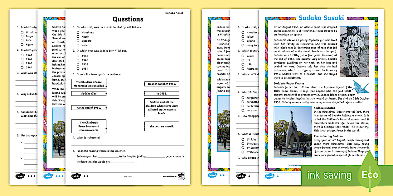 Sadako Sasaki's Story: Differentiated Reading Comprehension