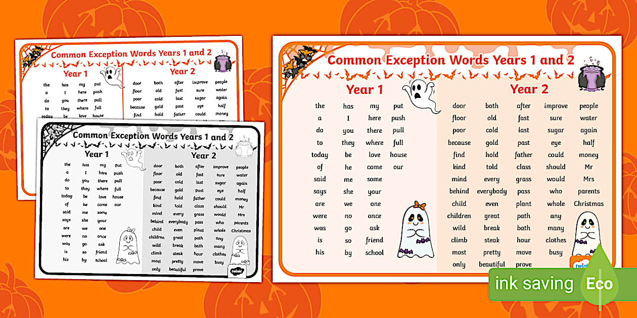 Halloween Common Exception Words Years 1 and 2 Word Mat