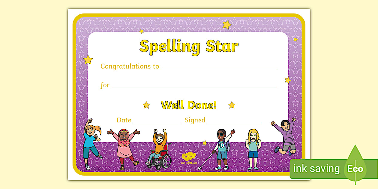 Spelling Star Certificate (teacher made) - Twinkl