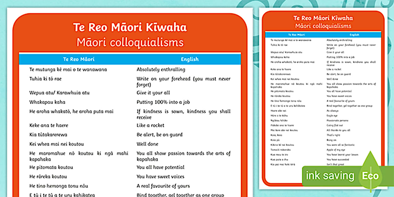 Te Reo Māori kīwaha A4 Display Poster Māori / English